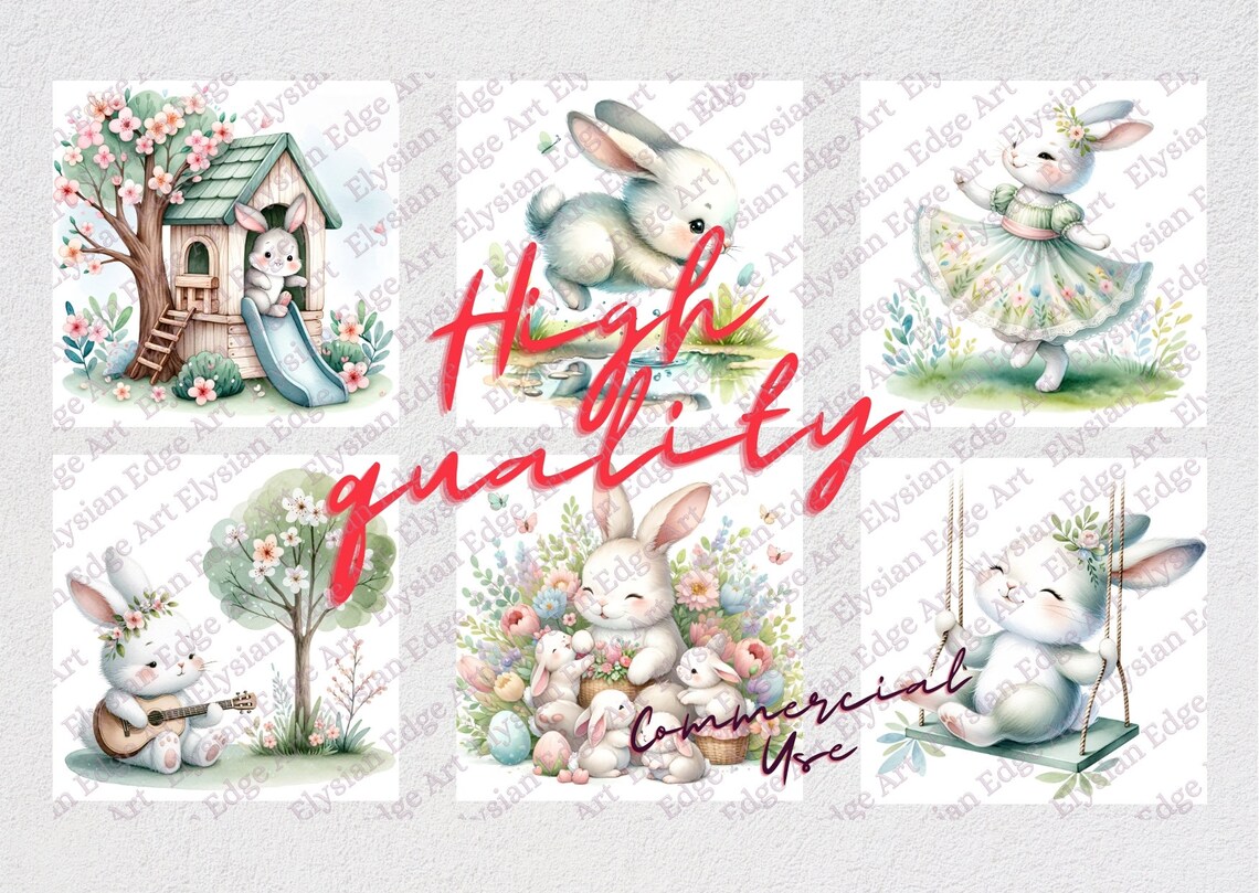Cute Spring Clipart With Bunny, Cute Easter Bunny Clipart, Bunnies and ...