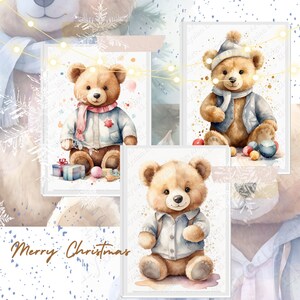 Watercolor Cute Christmas Bear Clipart, Cute Teddy Bear, Funny ...