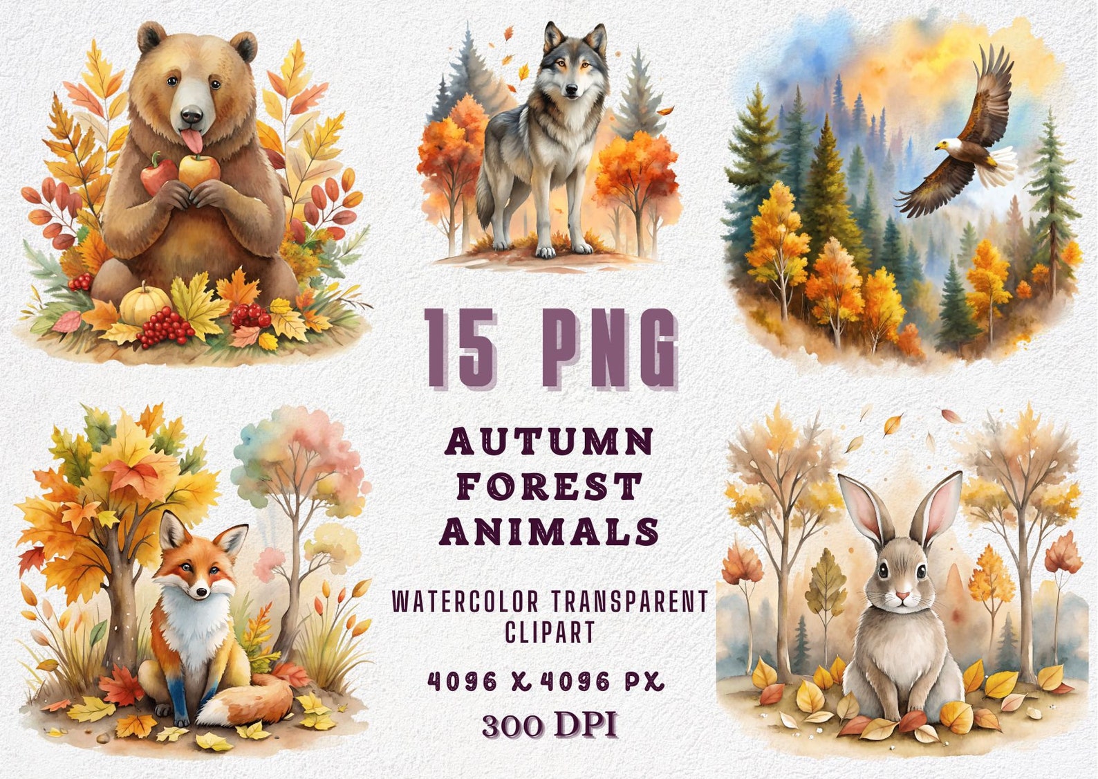 Autumn Forest Animals Clipart, Watercolor Fall PNG, Junk Journal Kit ...