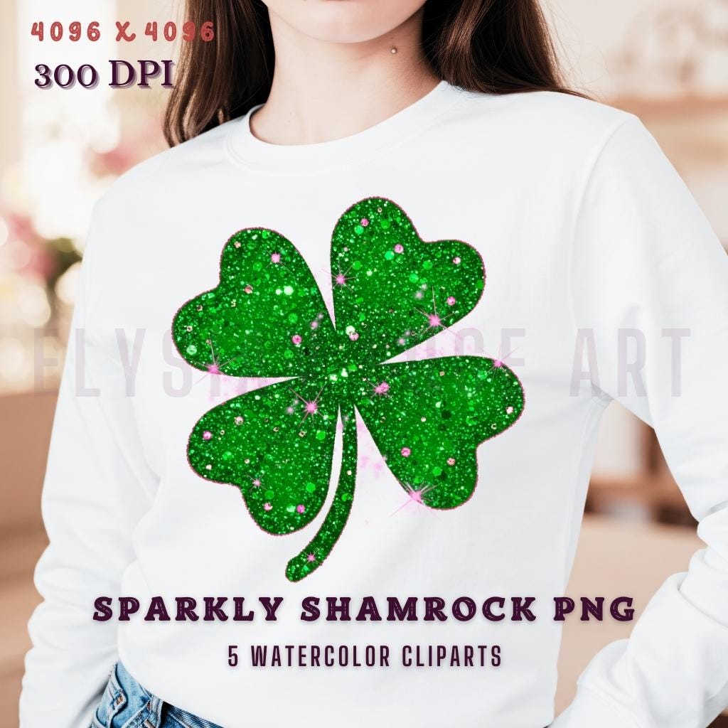 Glitter Shamrock Four Leaf Clover PNG, Sparkly Shamrock Png, St Patrick ...