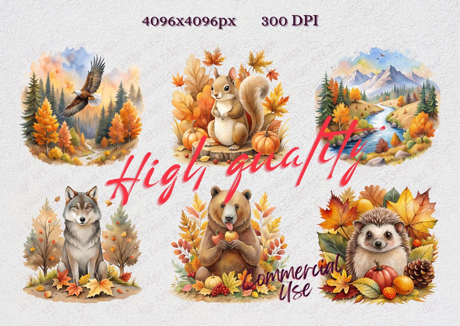 Autumn Forest Animals Clipart, Watercolor Fall PNG, Junk Journal Kit ...
