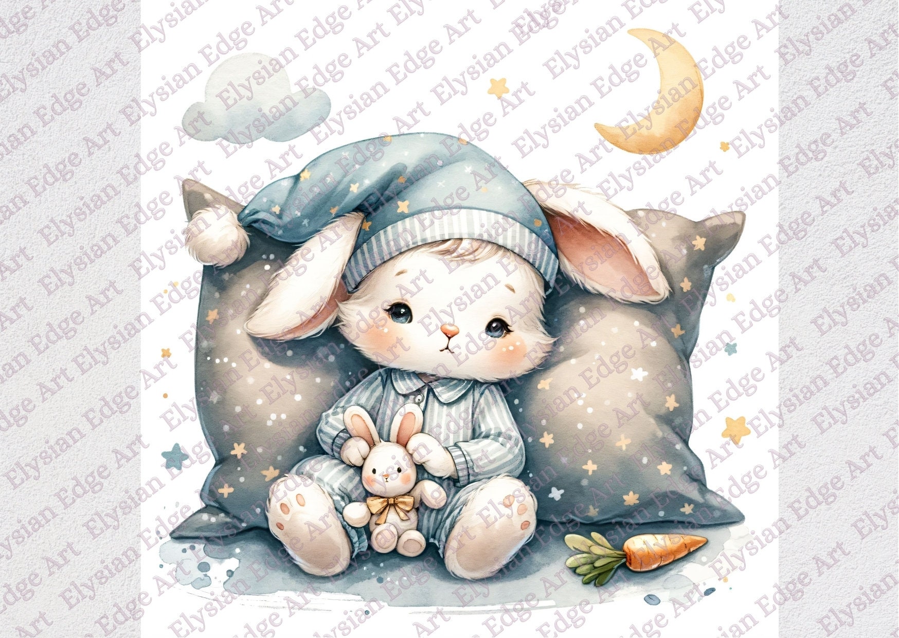 Cute Baby Rabbit Clipart, Sleeping Bunny JPG, Boho Baby Bunny Clipart ...