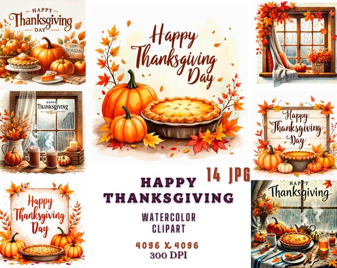 Fall Thanksgiving Clipart: Watercolor Autumn Harvest (digital Download ...