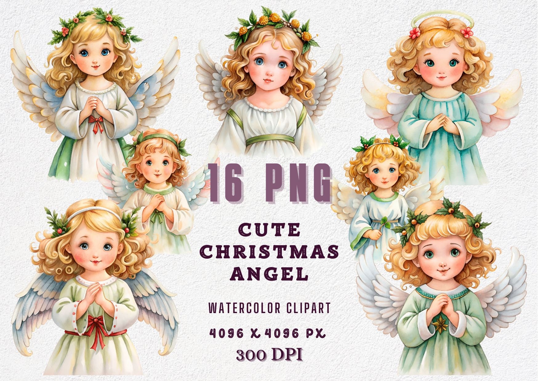 Cute Christmas Angel Clipart Bundle, Beautiful Christmas Angel Clipart ...