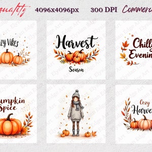 Cozy Fall Phrases & Watercolor Clipart Set, Autumn Quotes and Phrases ...