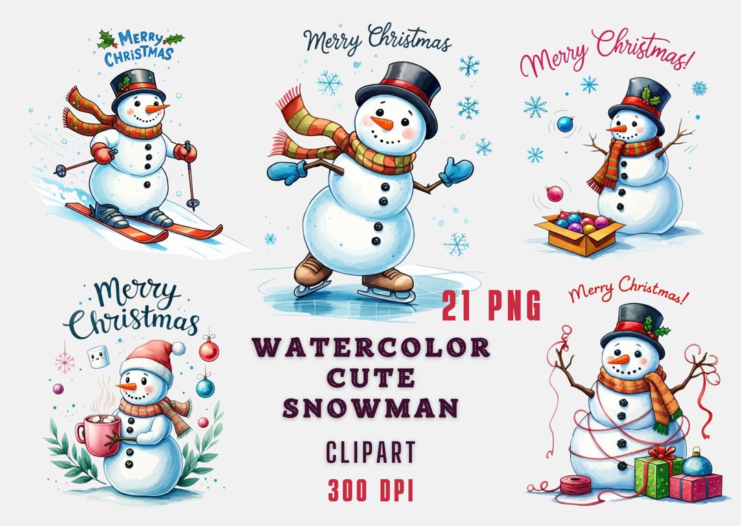 Watercolor Cute Snowman Clipart, Snowman Png, Christmas Snowman Clipart ...