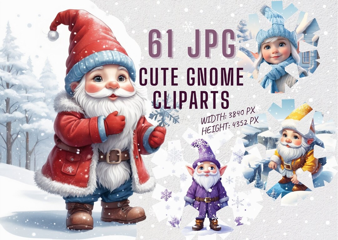 Christmas Gnome Clipart, Cute Gnome Clipart, Clipart Bundle, Christmas ...
