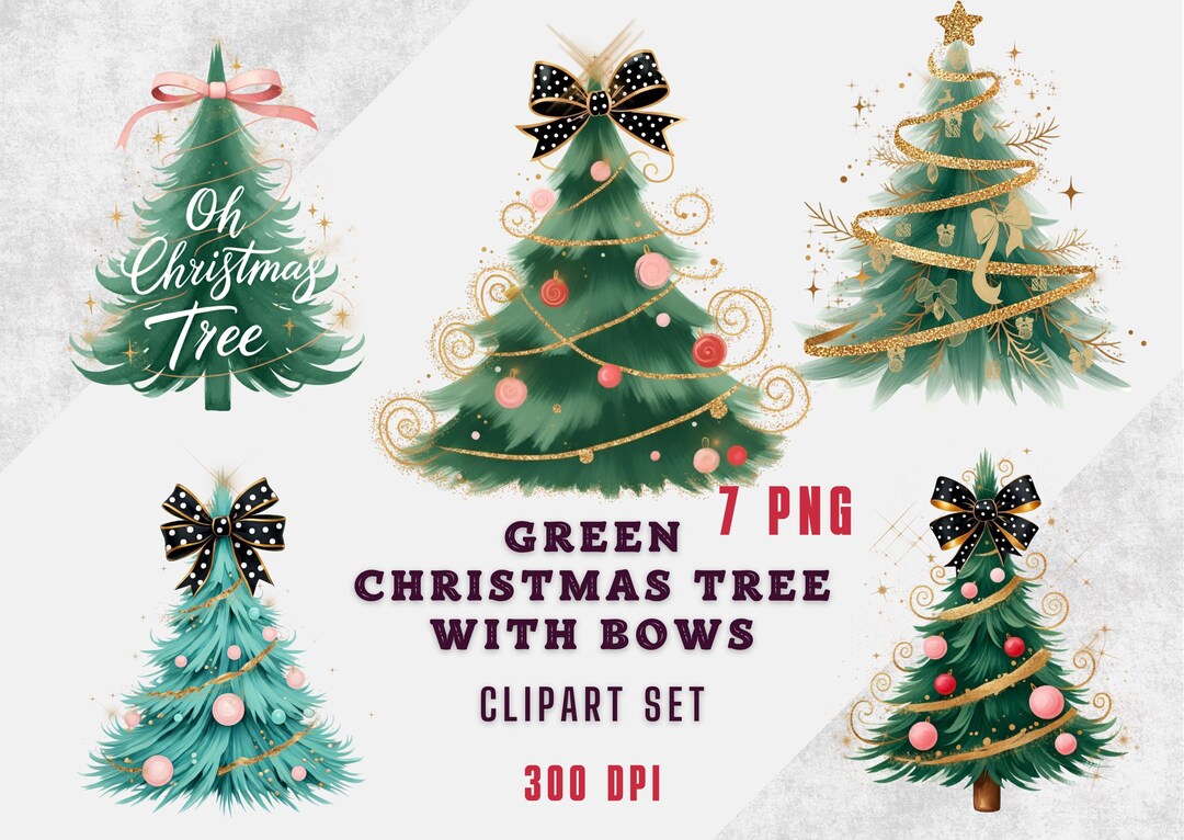 Green Christmas Tree Clipart, Bundle Girly Christmas Tree, Colorful ...