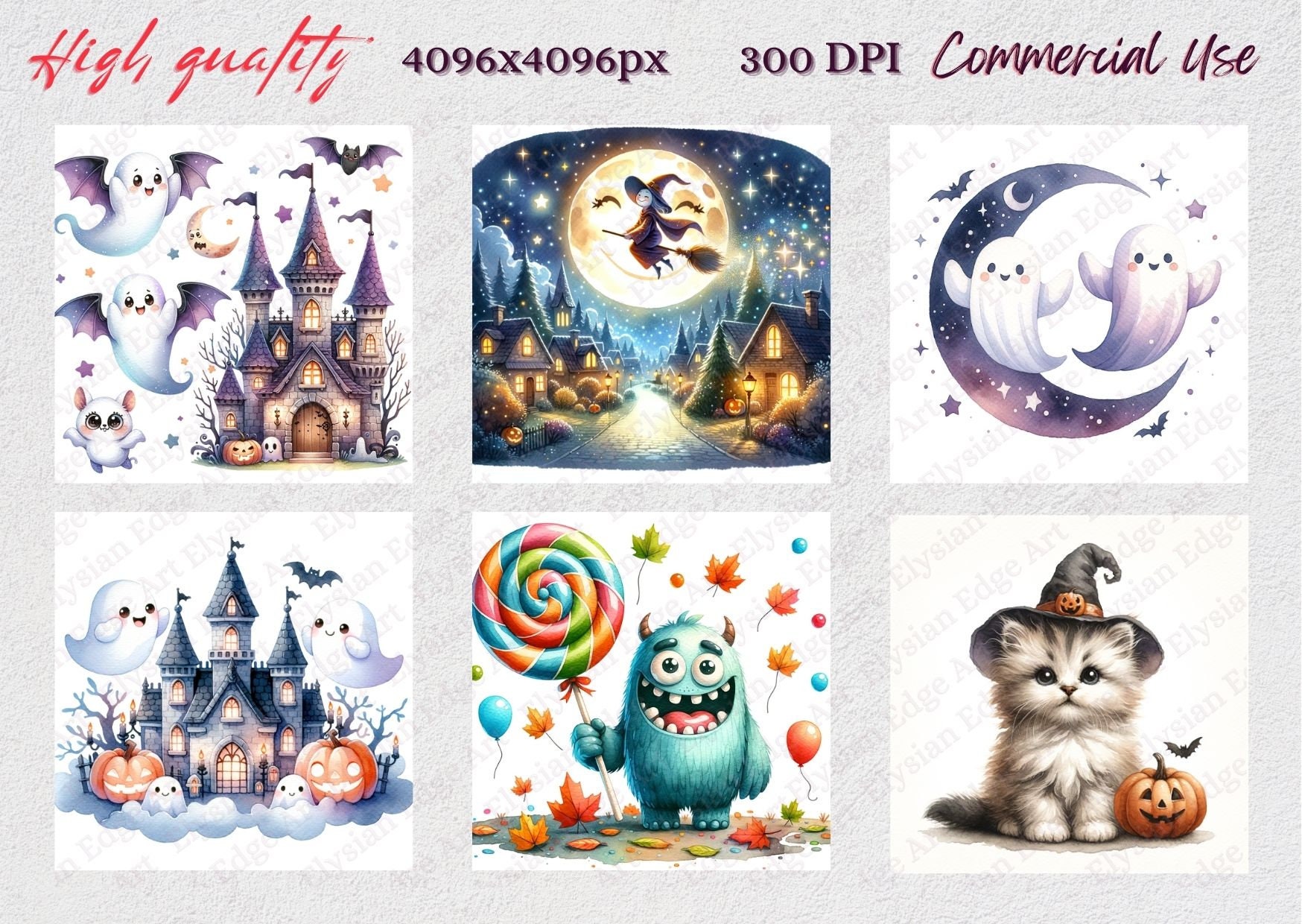 Cute Halloween Watercolor Clipart Bundle, Pumpkins Cute Witch Bats Cute ...