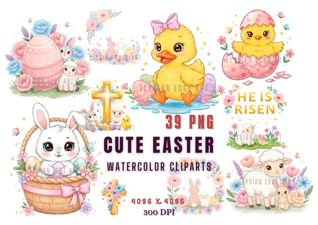 Cute Easter Clipart Bundle, Cross Png, Happy Easter Png, Easter Lamb ...