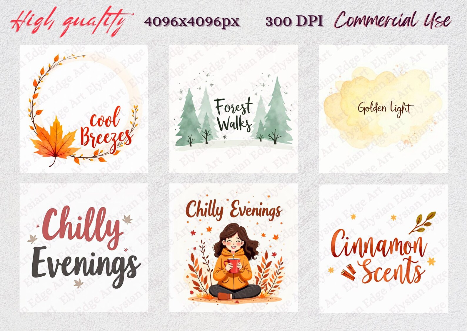 Cozy Fall Phrases & Watercolor Clipart Set, Autumn Quotes and Phrases ...