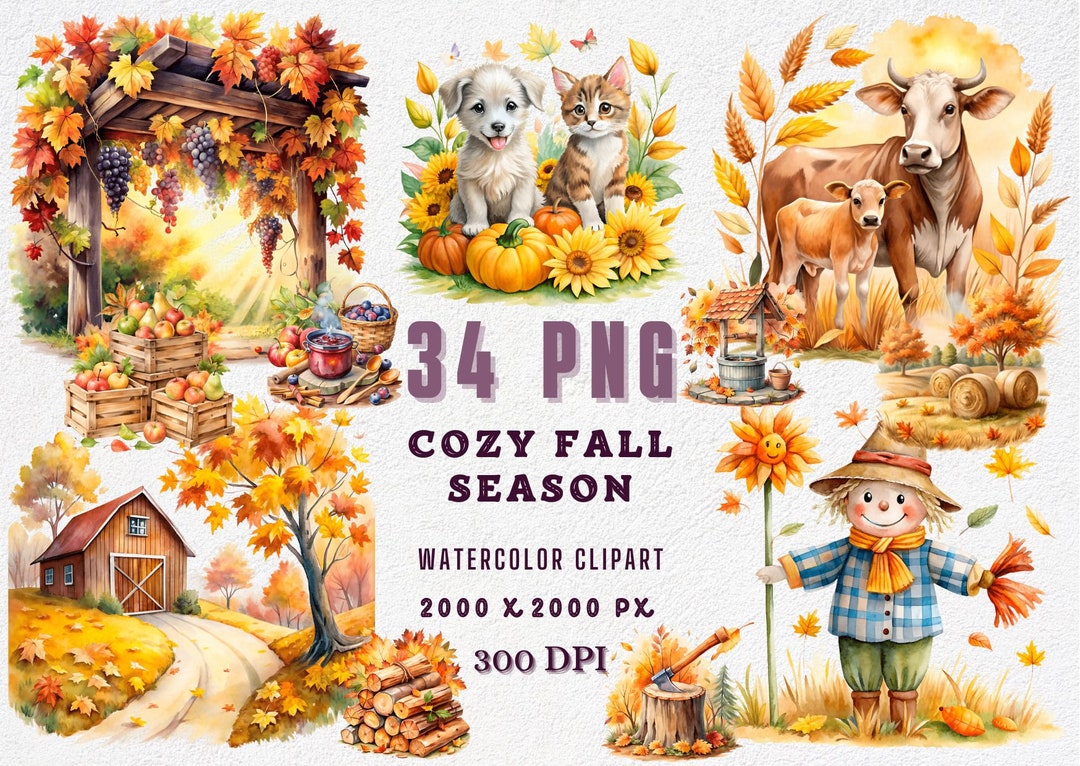 Cozy Fall Clipart: Autumn PNG Bundle, Commercial Use (digital Download ...
