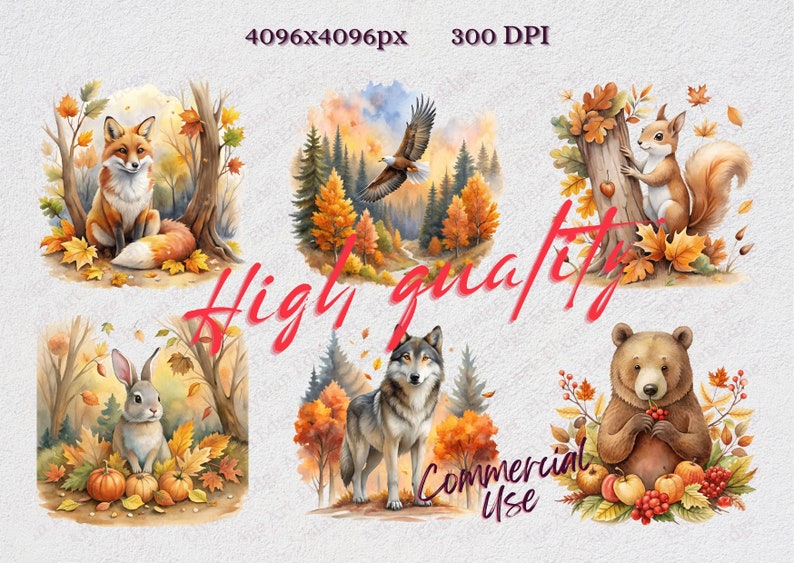 Autumn Forest Animals Clipart, Watercolor Fall PNG, Junk Journal Kit ...