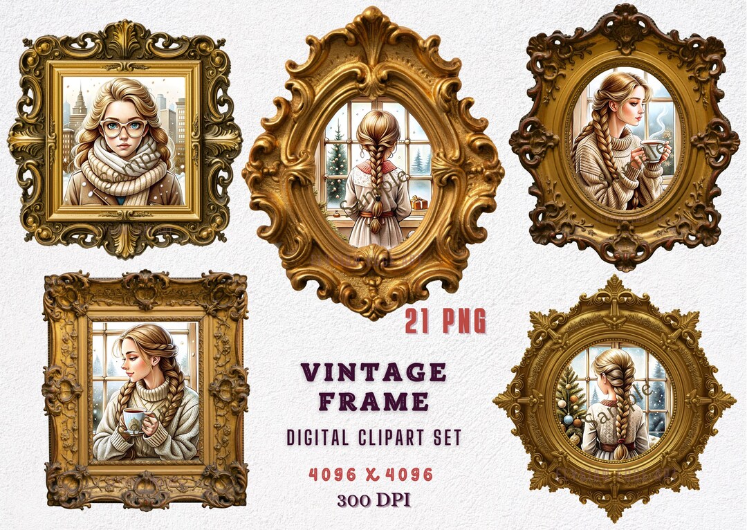 Vintage Frame Digital Clipart Set, Antique Gold Frames Clipart ...