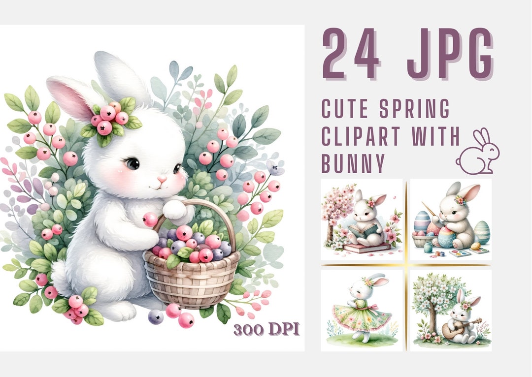 Cute Spring Clipart With Bunny, Cute Easter Bunny Clipart, Bunnies and ...
