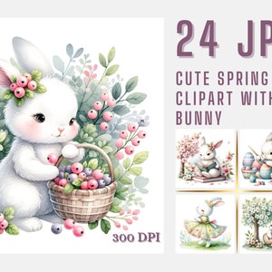 Cute Spring Clipart With Bunny, Cute Easter Bunny Clipart, Bunnies and ...