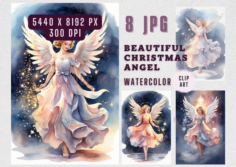 Watercolor Beautiful Christmas Angel Clipart, Holiday Angels Digital ...