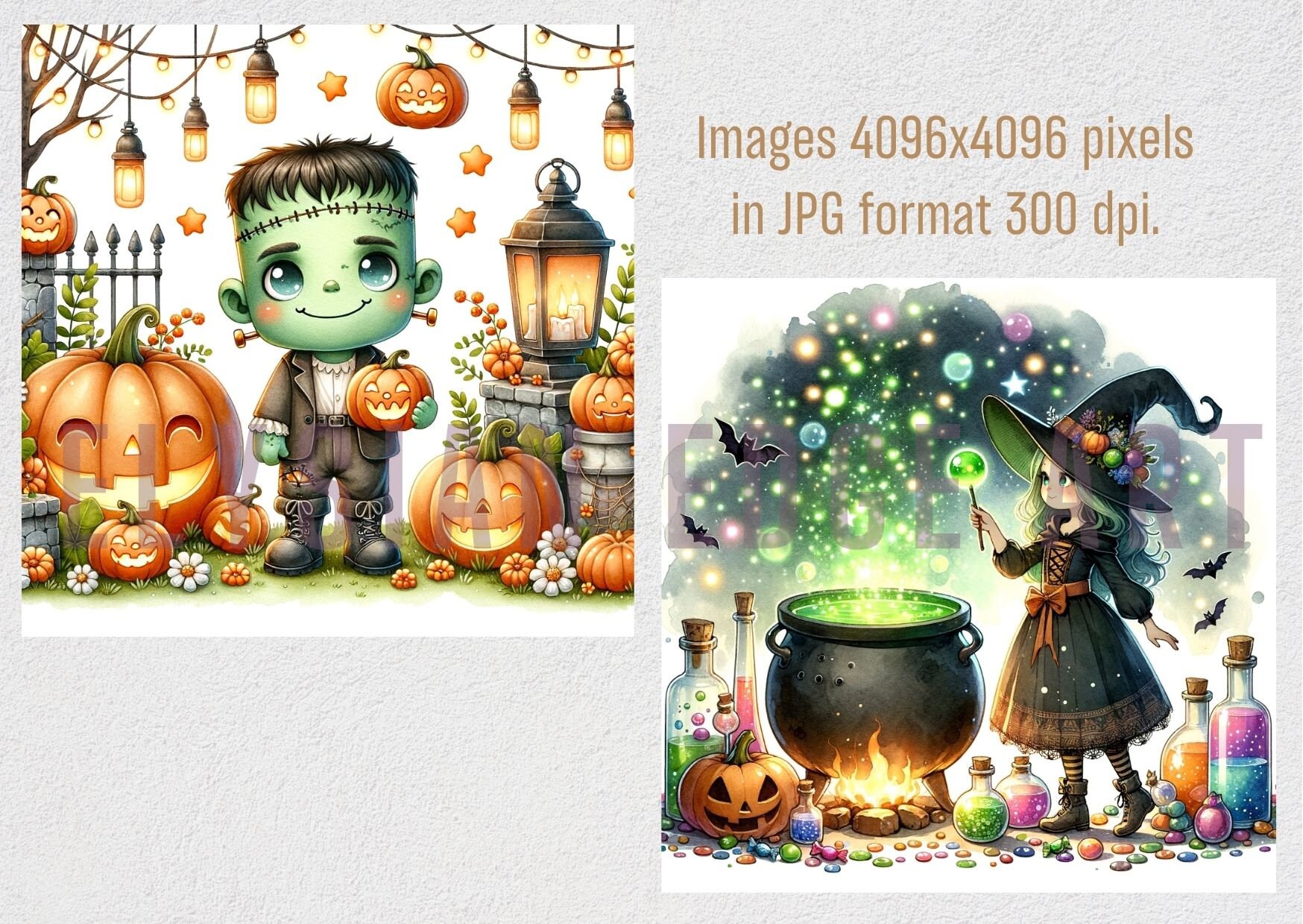 Cute Halloween Watercolor Clipart Bundle, Pumpkins Cute Witch Bats Cute ...