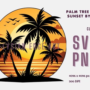 Palm Tree and Sunset by the Sea SVG Clipart | Summer Season PNG ...