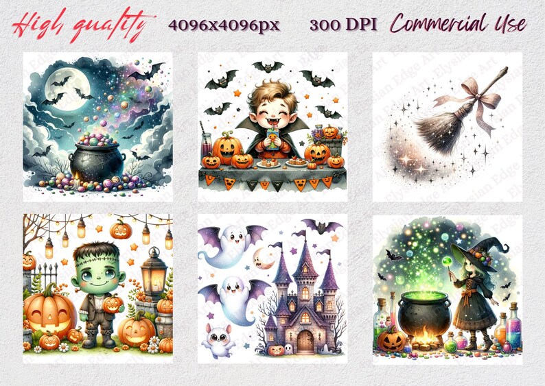 Cute Halloween Watercolor Clipart Bundle, Pumpkins Cute Witch Bats Cute ...