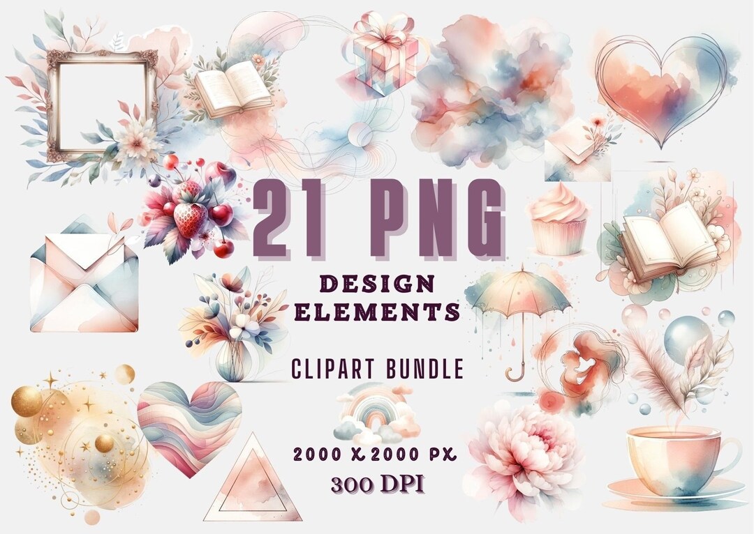 Design Elements Clipart Bundle, Watercolor PNG Design Elements, Neutral ...
