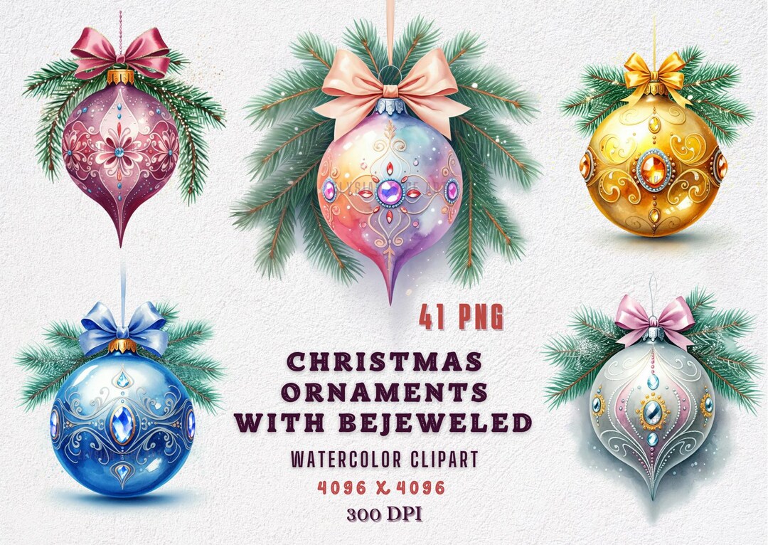 Christmas Ornaments With Bejeweled Clipart, Christmas Decoration ...