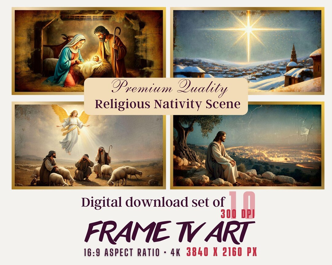 Vintage Nativity Scene Frame TV Art: Christian Christmas (digital ...