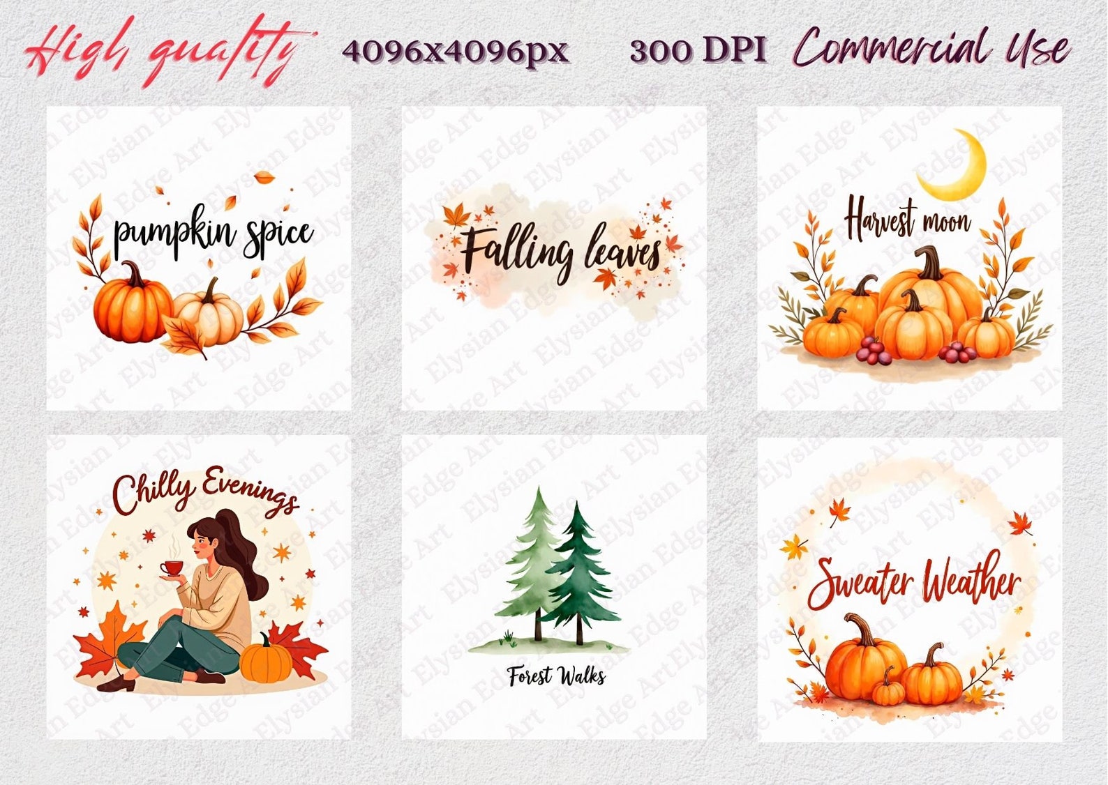 Cozy Fall Phrases & Watercolor Clipart Set, Autumn Quotes and Phrases ...