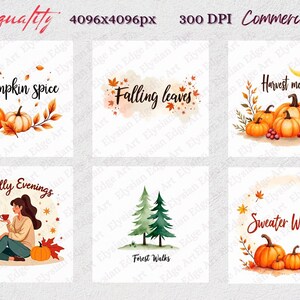 Cozy Fall Phrases & Watercolor Clipart Set, Autumn Quotes and Phrases ...