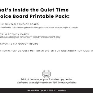 Quiet Time Choice Board • Blue Printable Routine Chart • Calm Down ...