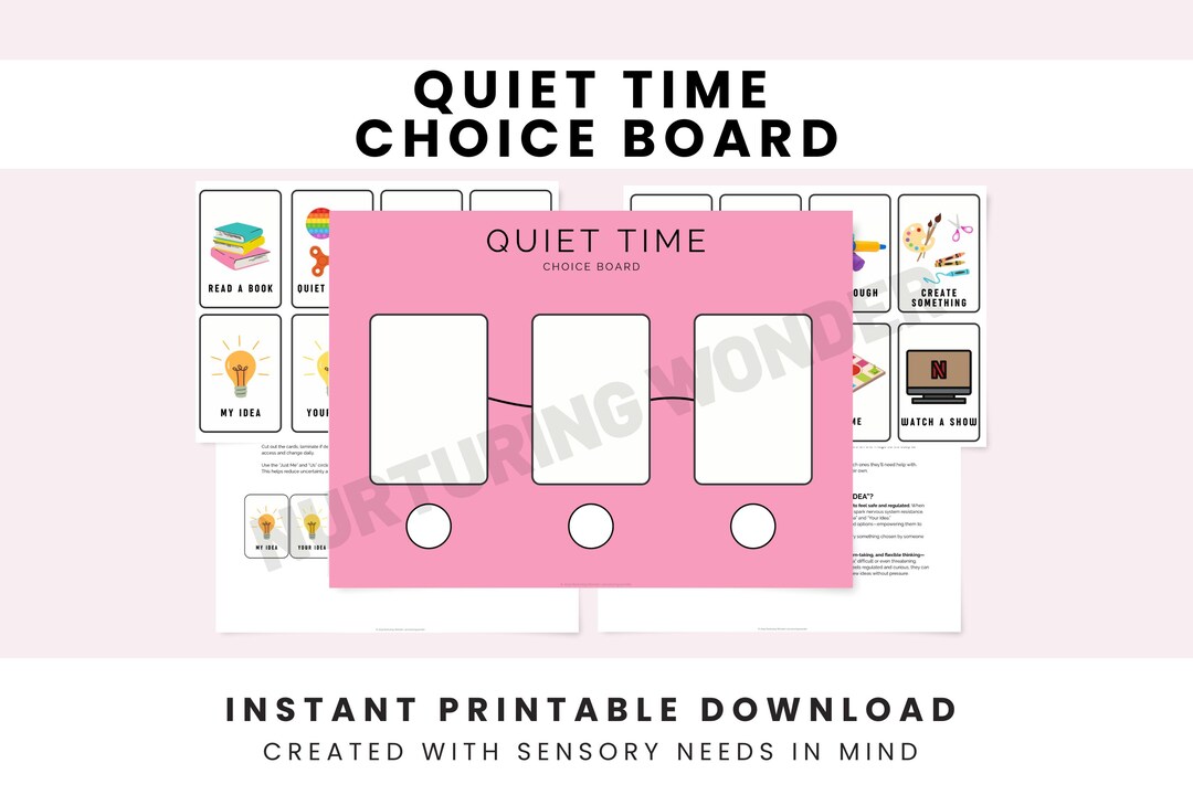 Quiet Time Choice Board • Pink Printable Routine Chart • Calm Down ...