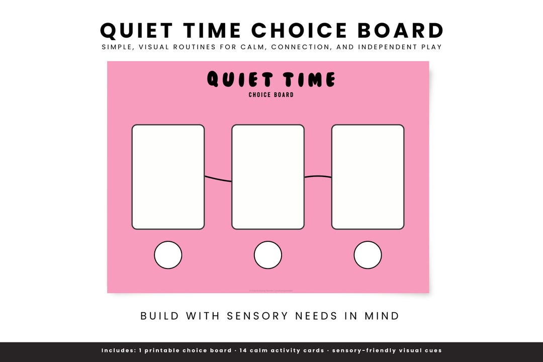 Quiet Time Choice Board • Pink Printable Routine Chart • Calm Down ...