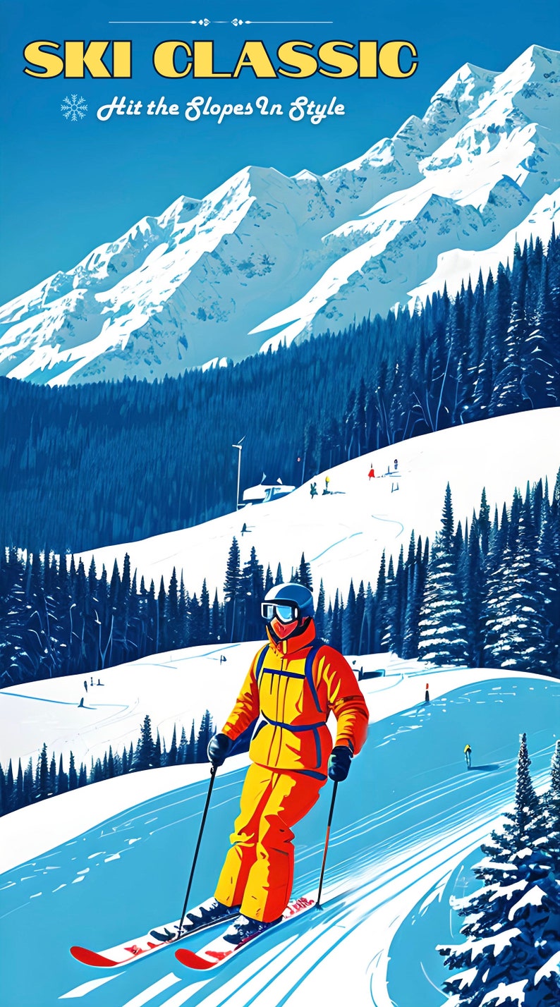 Vintage Ski Poster Skiing Wall Decor, Winter Mountain Landscape ...