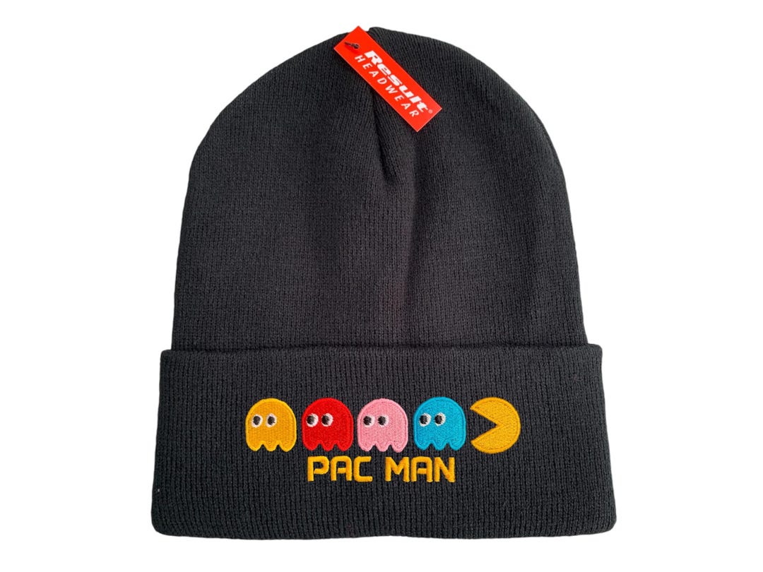 Pac Man and the 4 Ghosts Embroidered Black Beanie Hat. Perfect Gift for ...