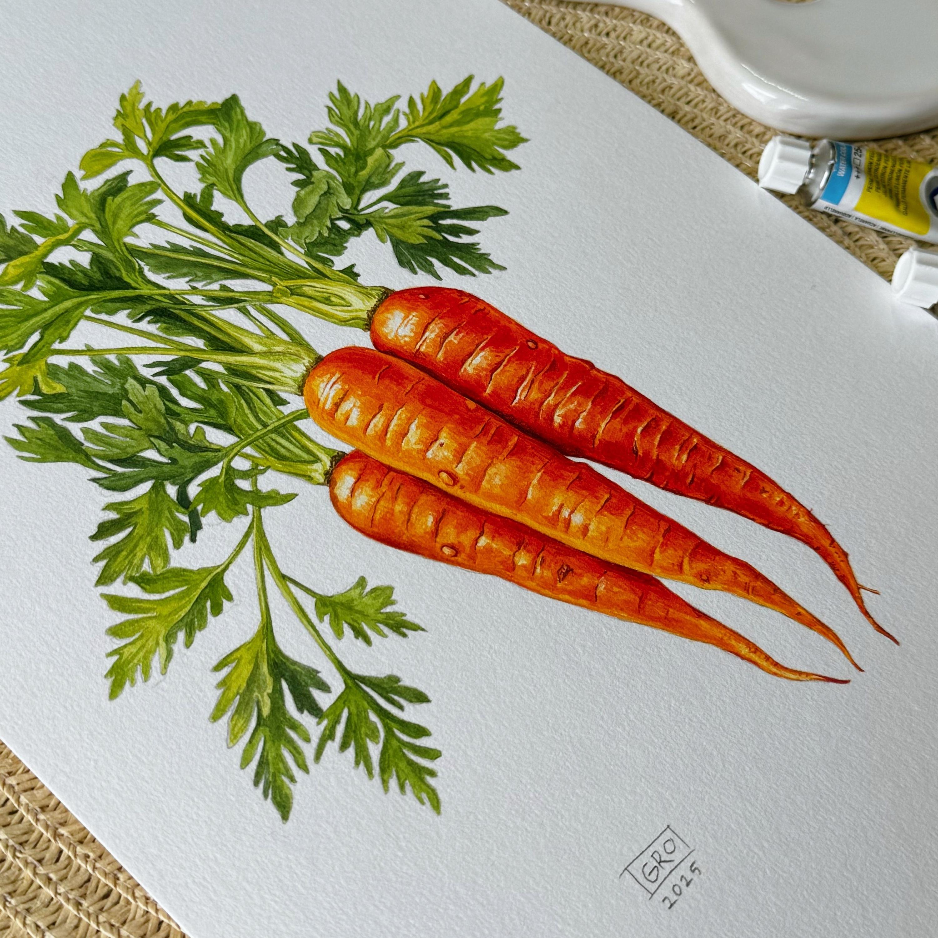 Original Watercolor Carrot Painting – Botanical Kitchen Wall Art ...