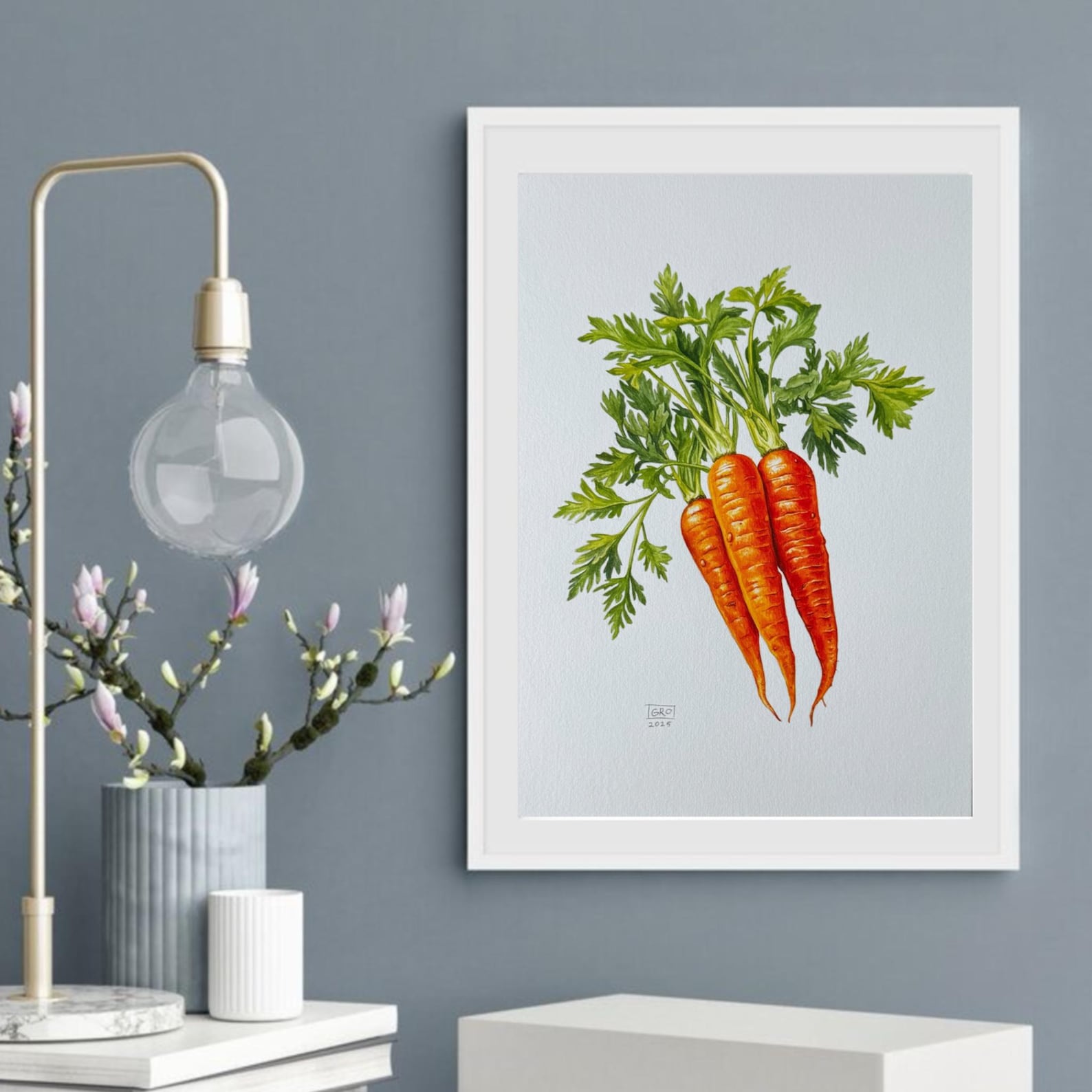 Original Watercolor Carrot Painting – Botanical Kitchen Wall Art ...