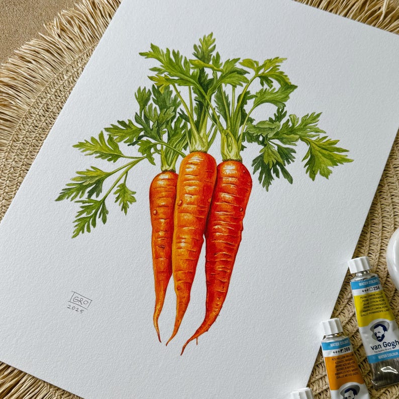 Original Watercolor Carrot Painting – Botanical Kitchen Wall Art ...