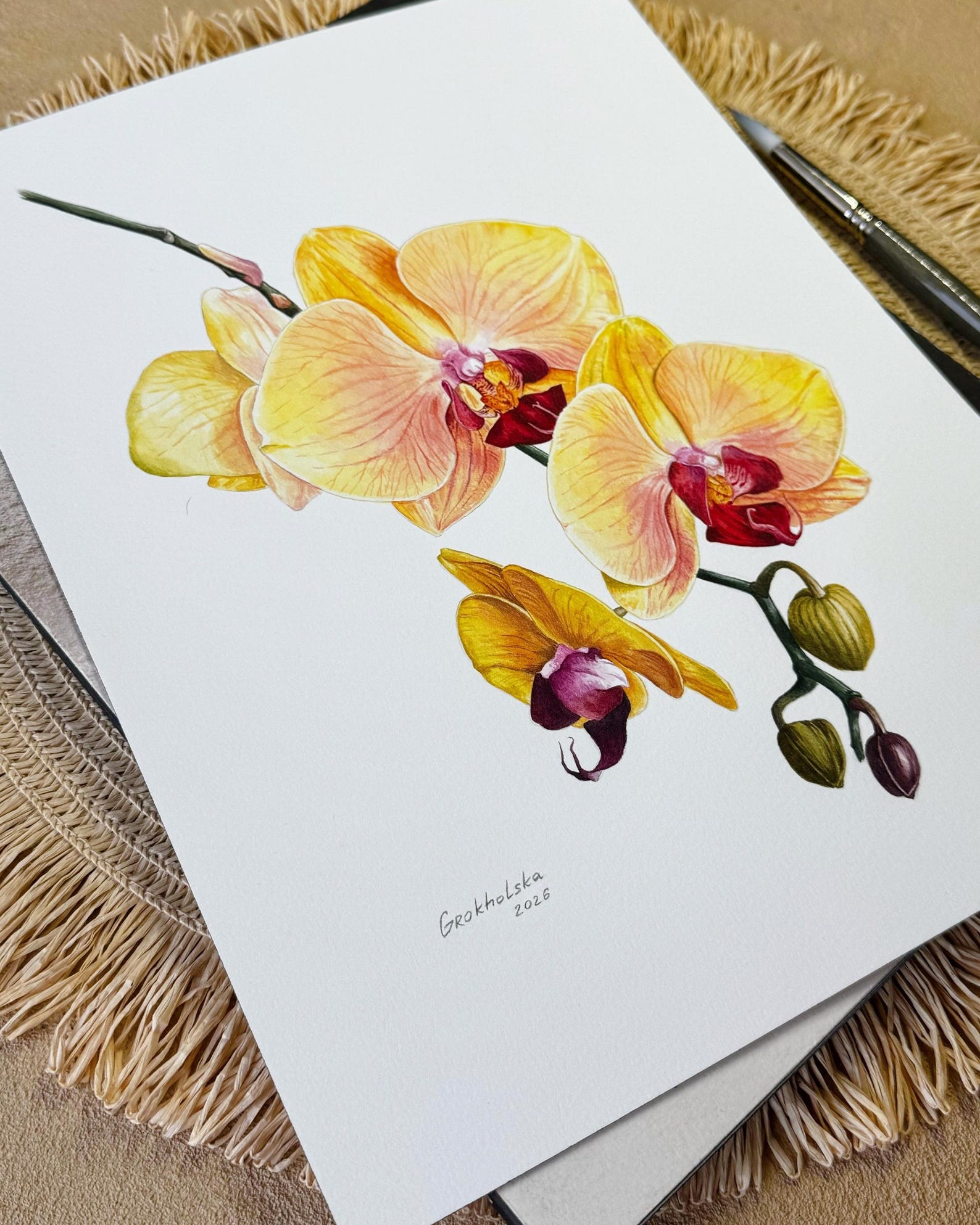 Original Yellow Orchid Watercolor Painting - Botanical Floral ...
