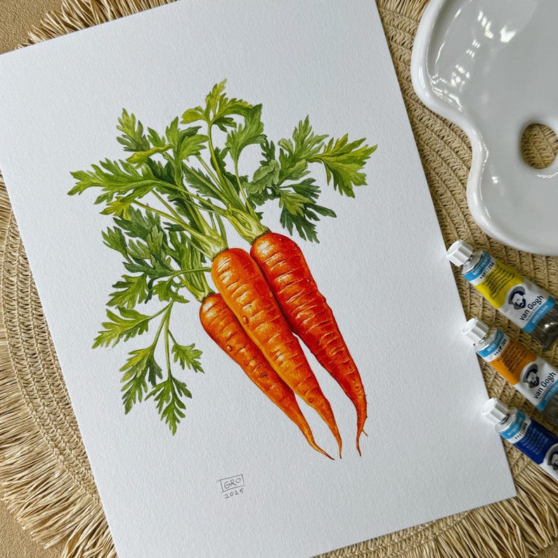 Original Watercolor Carrot Painting – Botanical Kitchen Wall Art ...