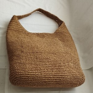Women's Brown Paper String Knitted Bag, Eco-friendly Two Compartment ...