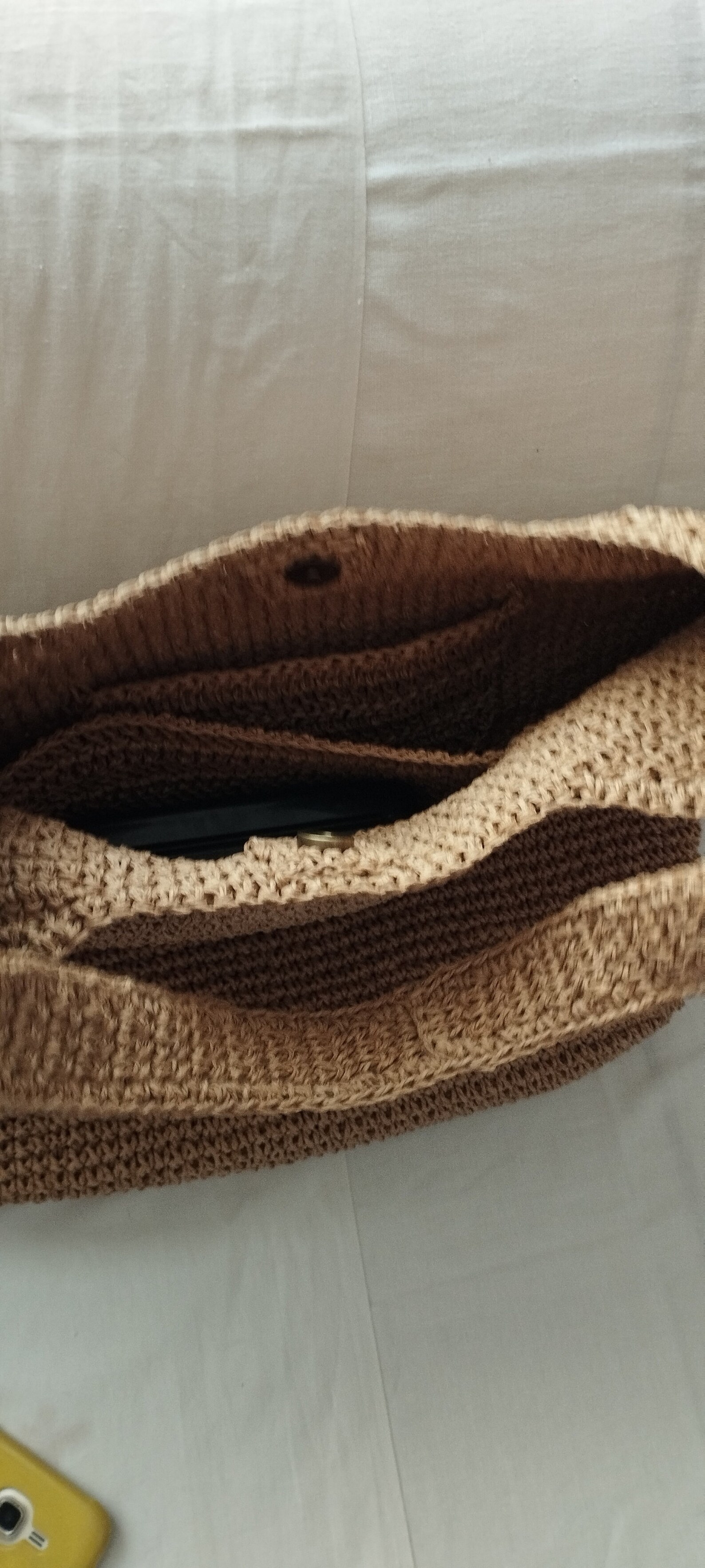 Women's Brown Paper String Knitted Bag, Eco-friendly Two Compartment ...