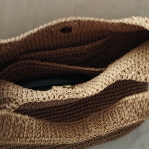 Women's Brown Paper String Knitted Bag, Eco-friendly Two Compartment ...