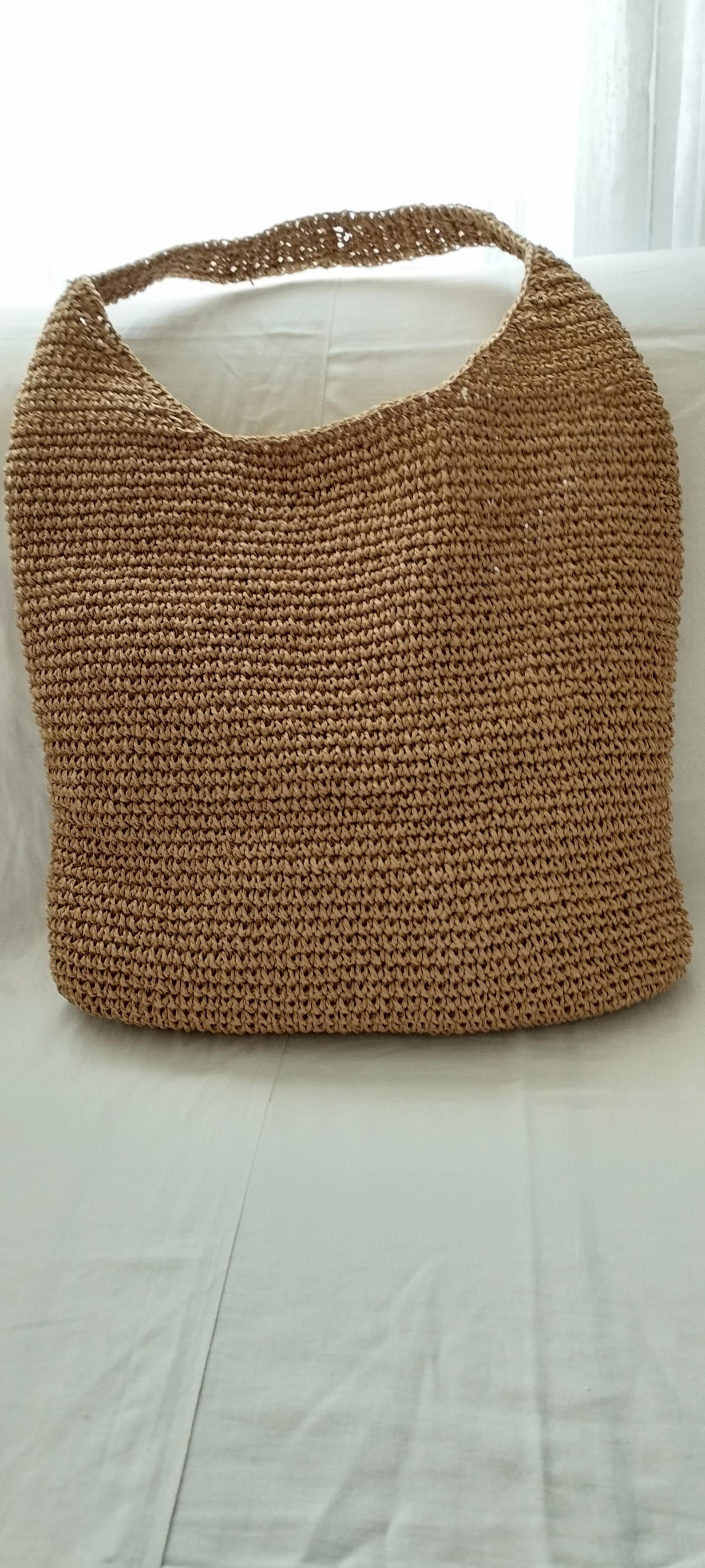 Women's Brown Paper String Knitted Bag, Eco-friendly Two Compartment ...