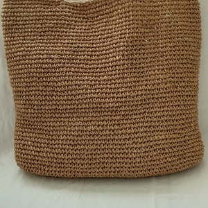 Women's Brown Paper String Knitted Bag, Eco-friendly Two Compartment ...