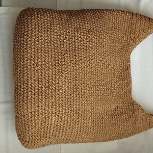 Women's Brown Paper String Knitted Bag, Eco-friendly Two Compartment ...