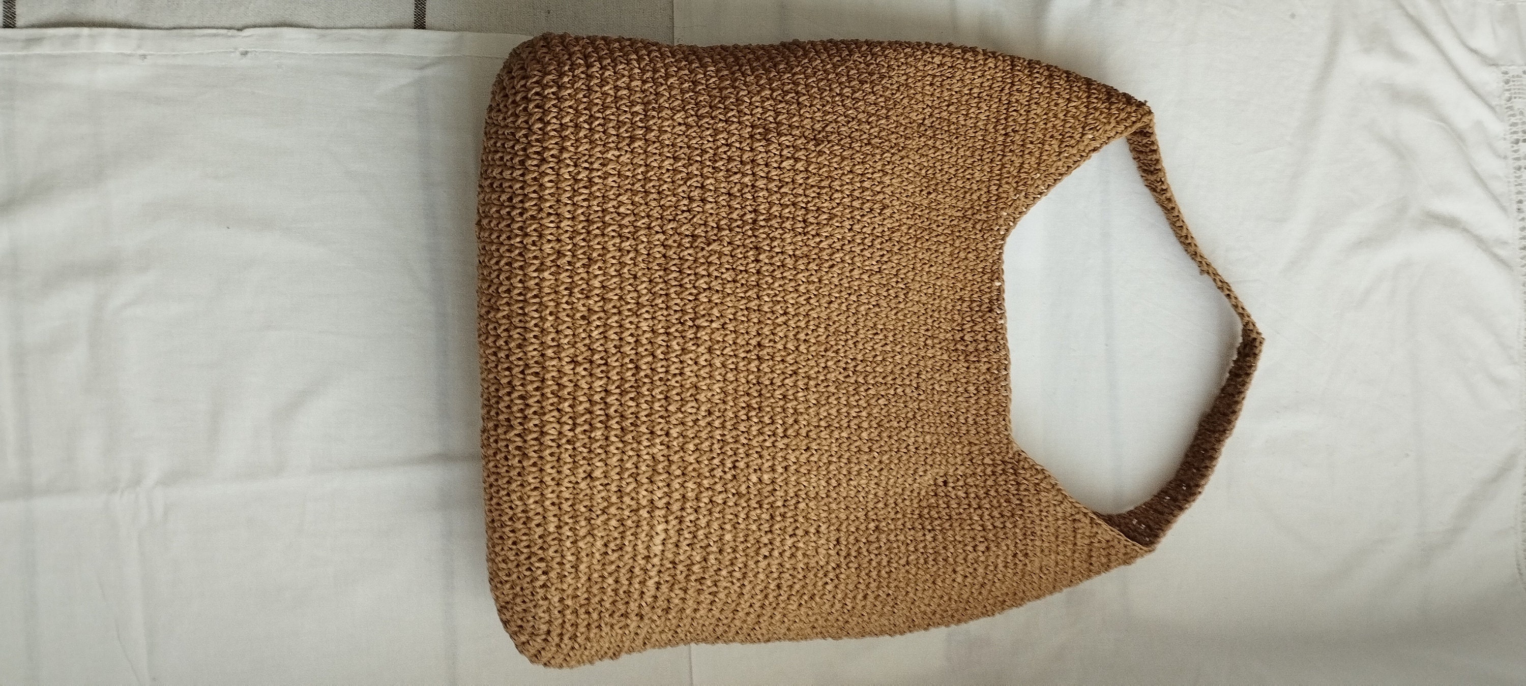 Women's Brown Paper String Knitted Bag, Eco-friendly Two Compartment ...