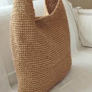 Women's Brown Paper String Knitted Bag, Eco-friendly Two Compartment ...