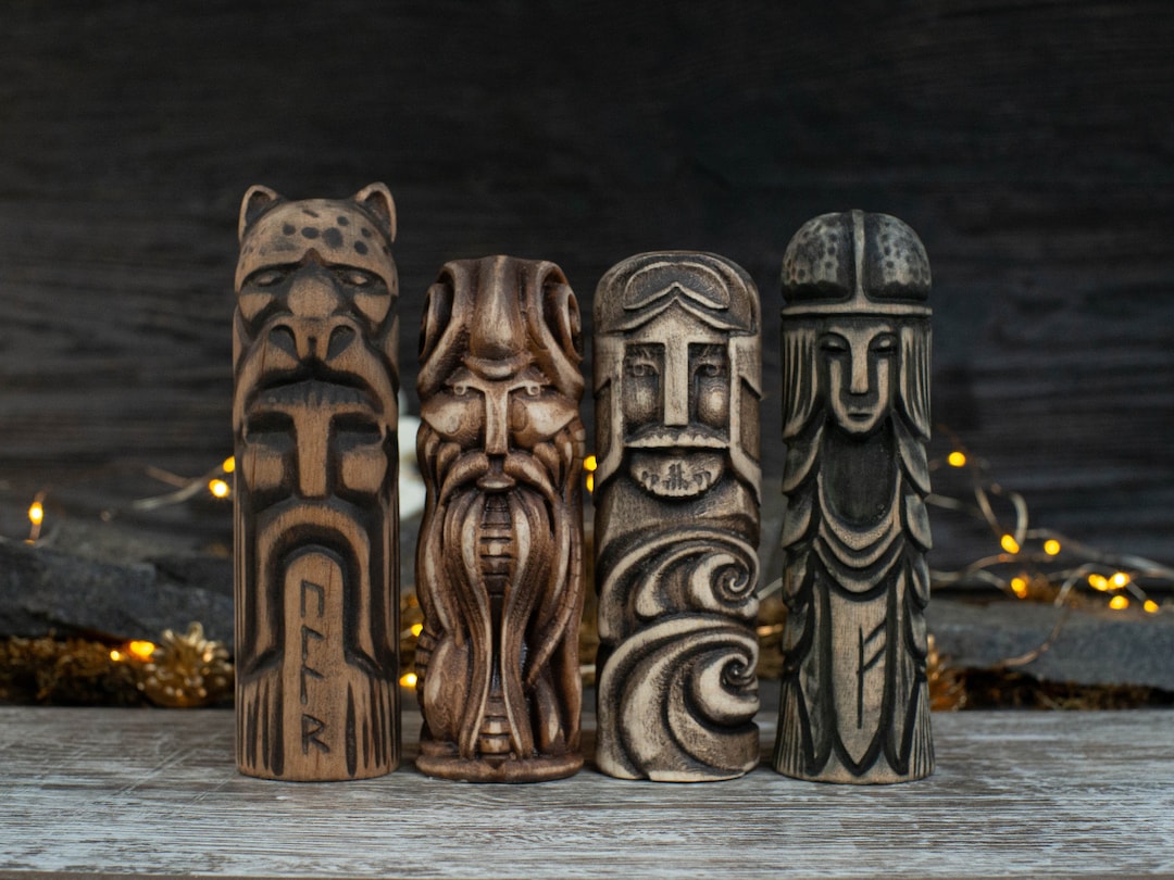 Wooden Gods Set 4 Pcs. Wooden Figurine Set. Handmade Wooden. Statue ...