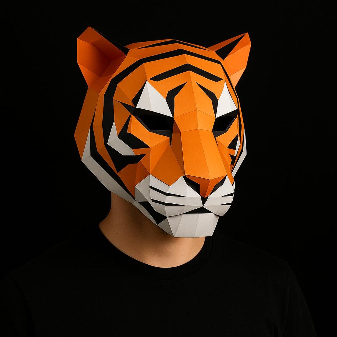 Tiger Mask Papercraft Template | 3D Low Poly Animal Head | DIY ...