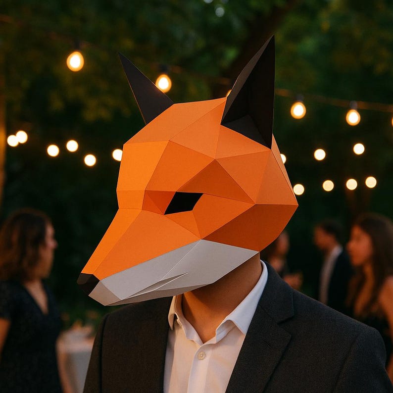 Fox Mask Papercraft Template | 3D Low Poly DIY Paper Mask | Geometric ...